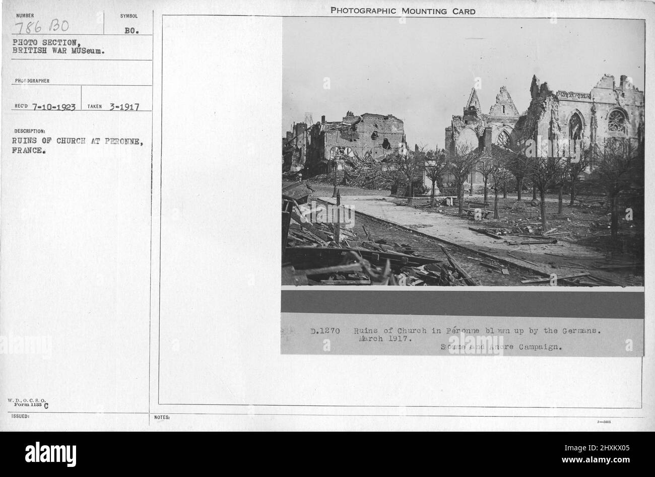 Ruins of Church at Peronne, France. March 1917. Collection of World War ...