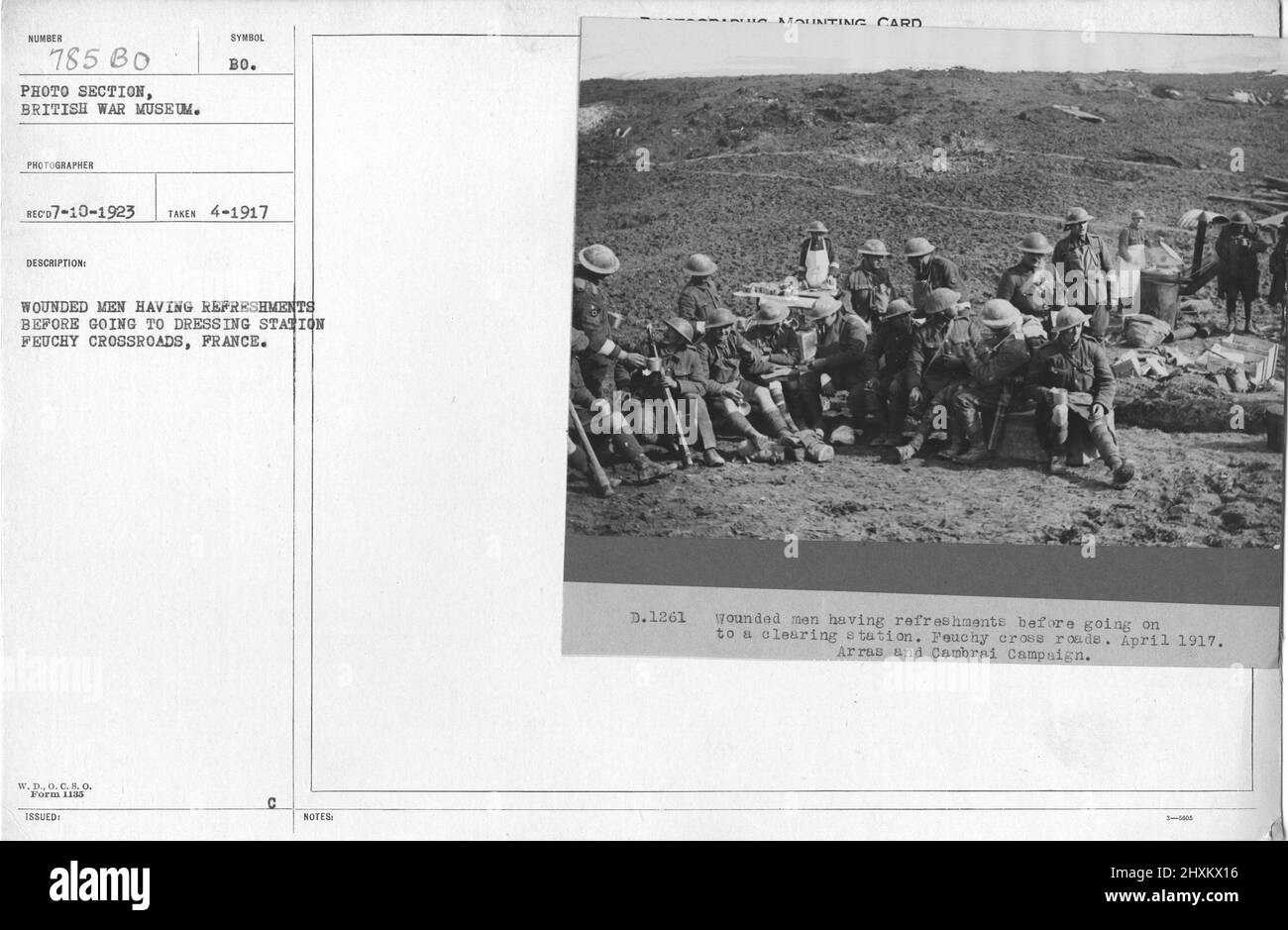 Wounded men having refreshments before going to dressing station Feuchy ...