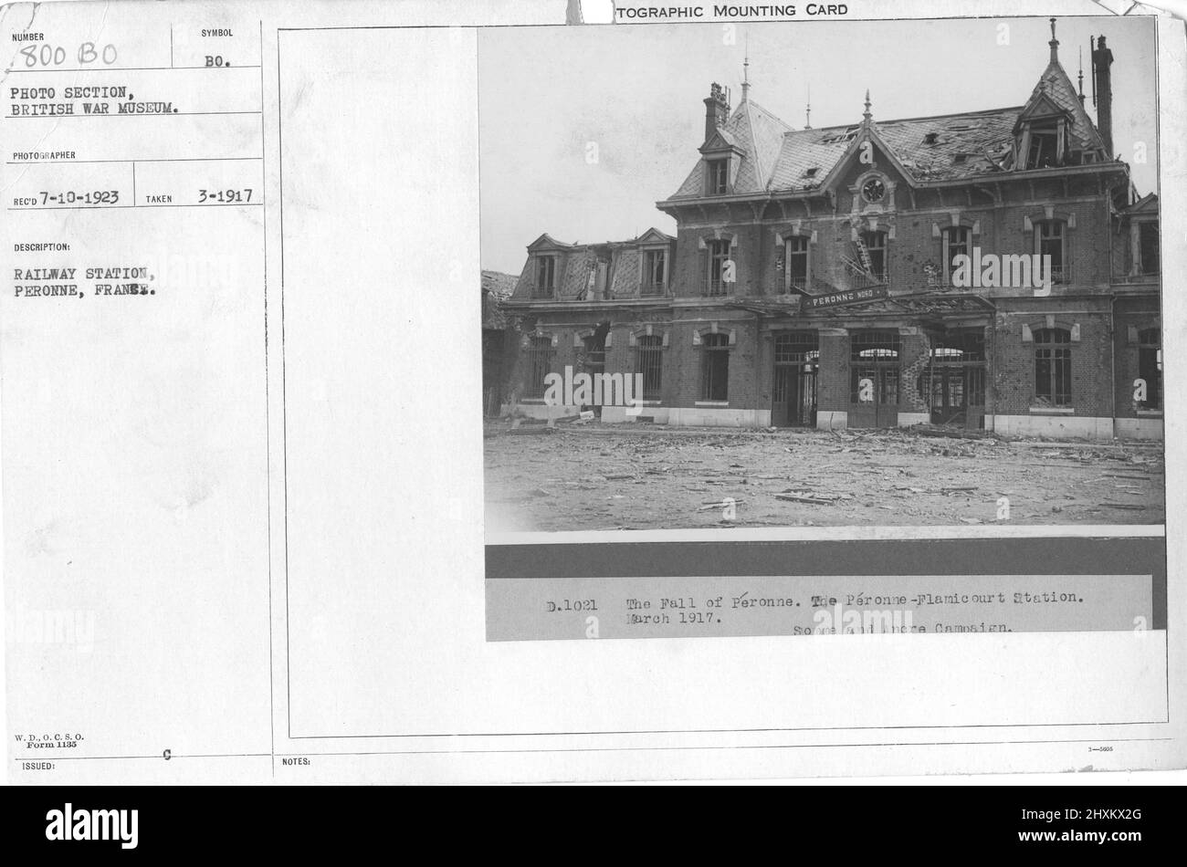 Railway station, Peronne, France. March 1917. Collection of World War I ...