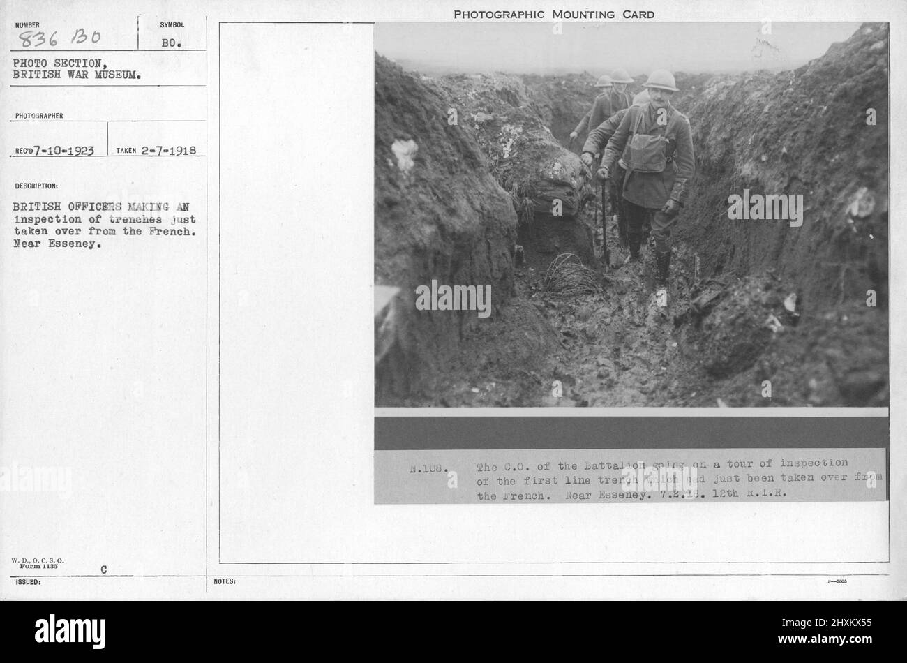 British officers making an inspection of trenches just taken over from ...