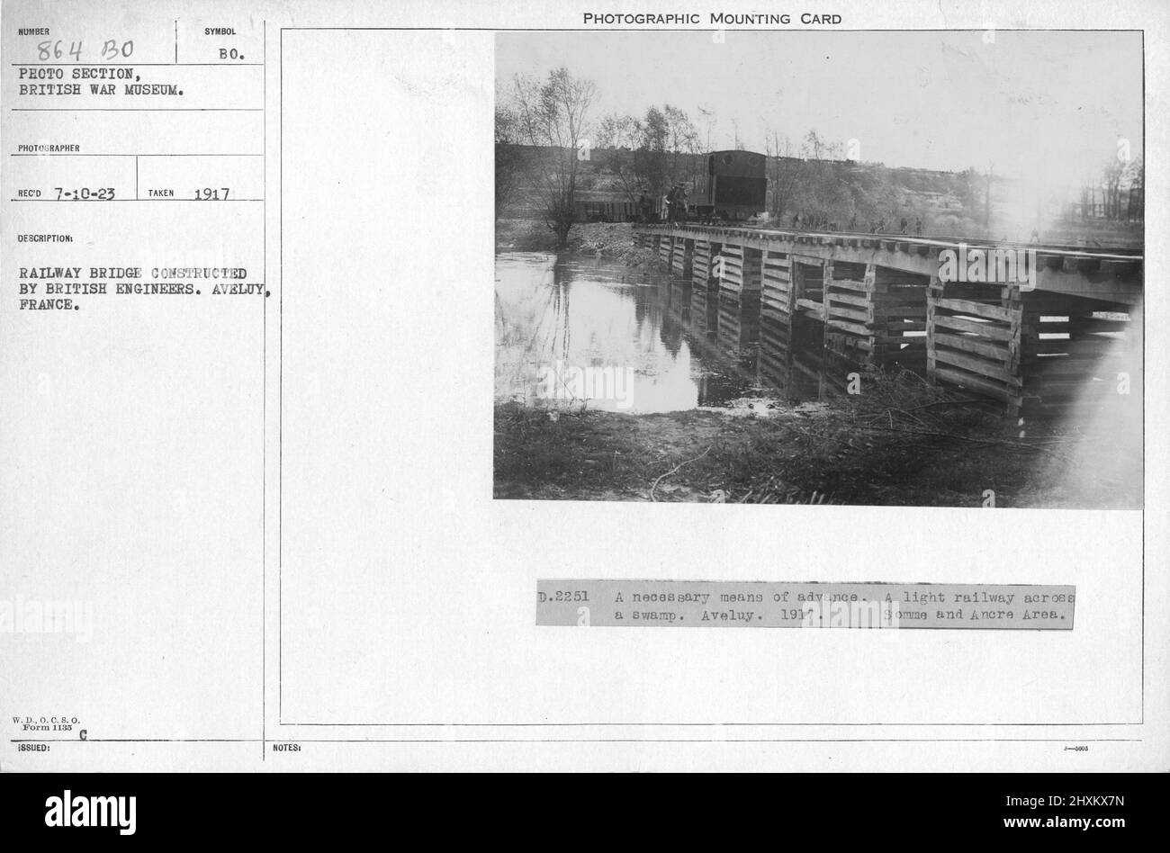 Railway bridge constructed by British Engineers. Aveluy, France. 1917 ...