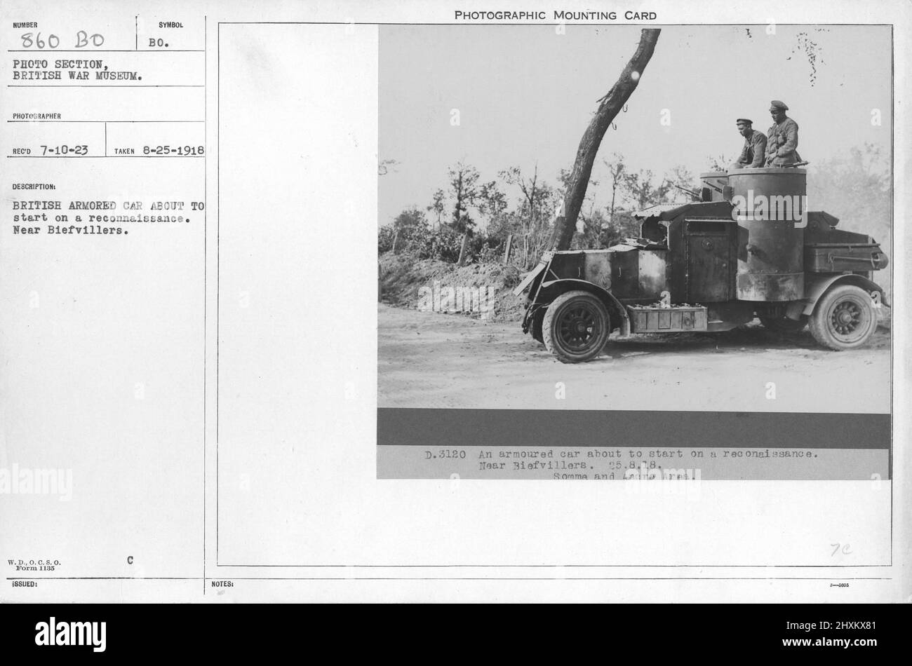 British armored car about to start on a reconnaissance. Near ...