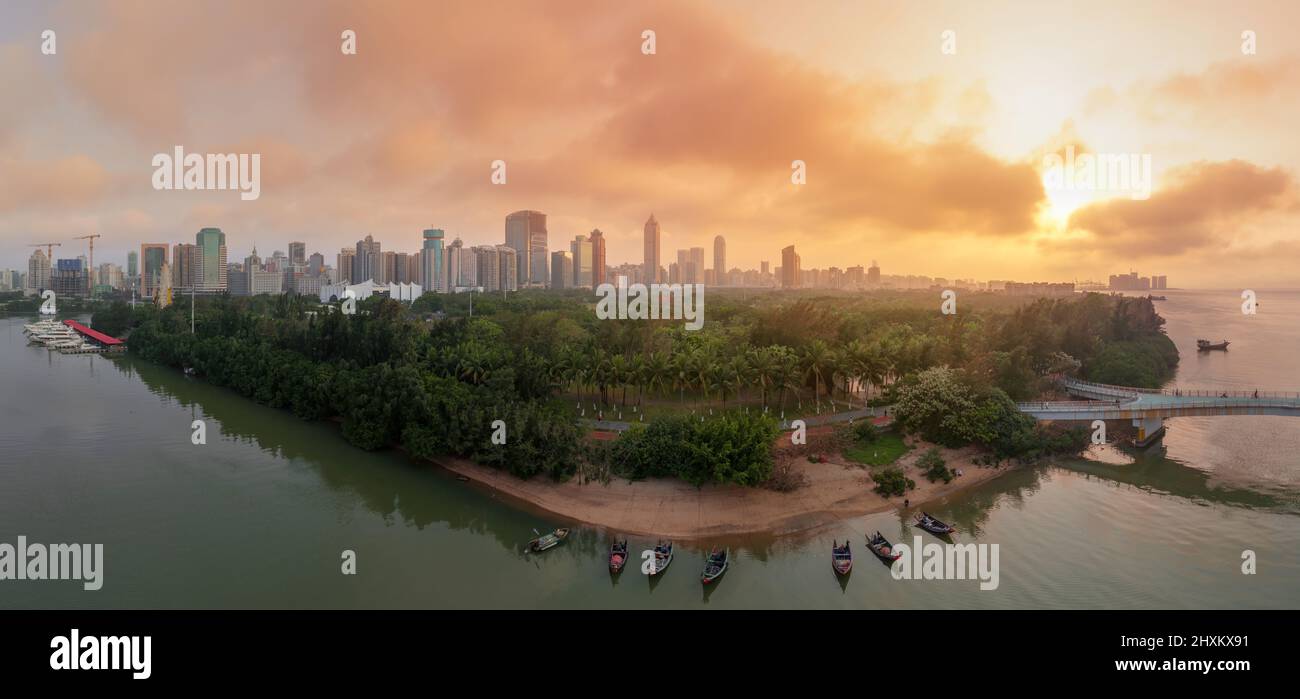 Aerial photo of haikou evergreen park and binhai CBD Stock Photo - Alamy