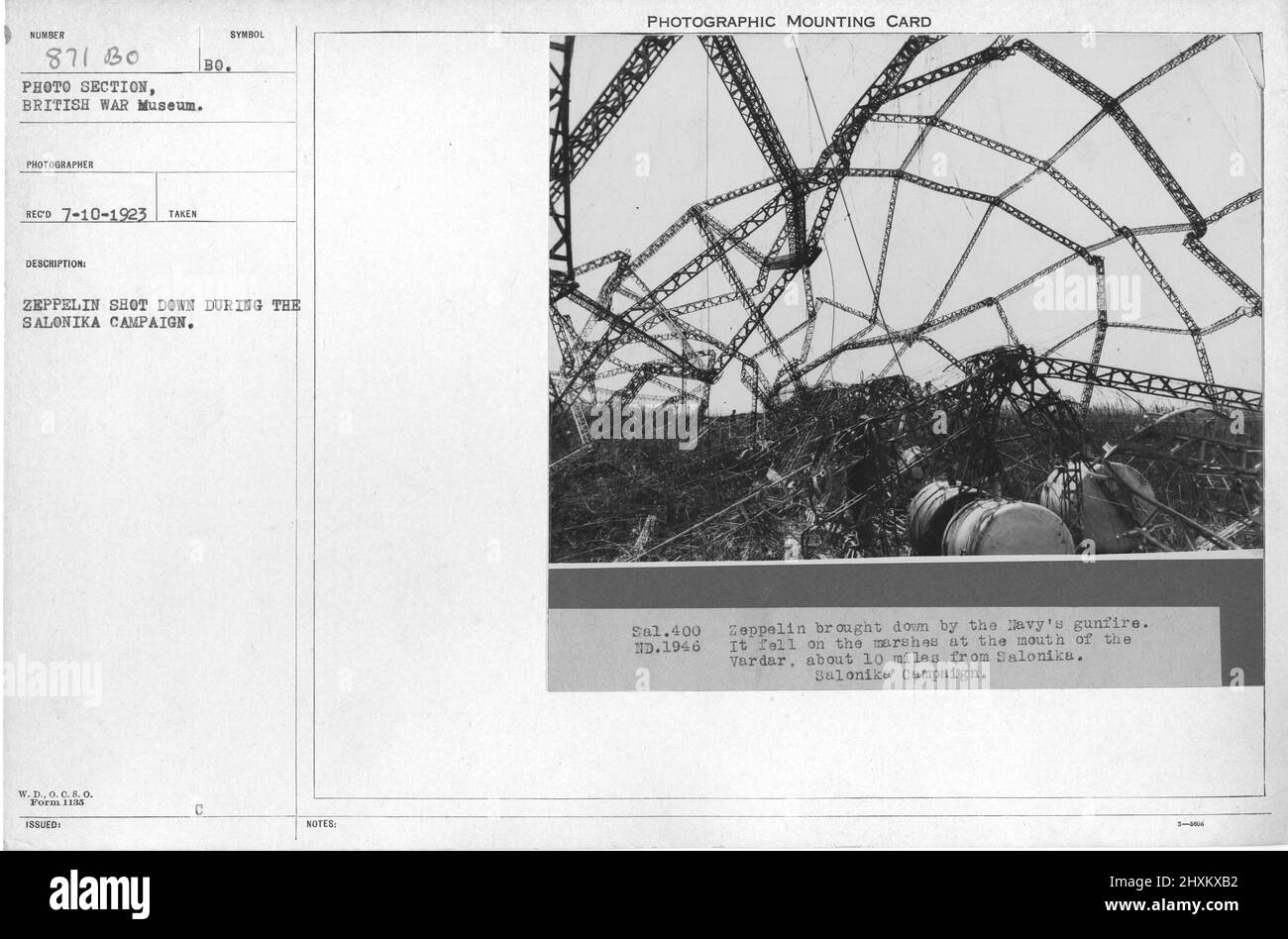 Zeppelin shot down during the Salonika Campaign. Collection of World ...