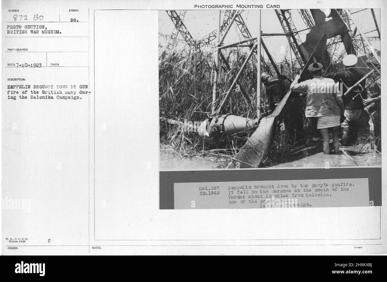 Zeppelin brought down by gun fire of the British Navy during the ...