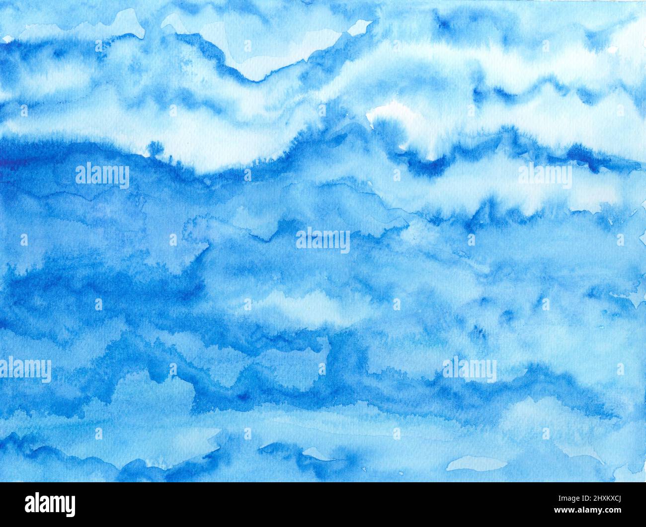 Hand painted watercolor graphic design element. Blue wavy texture ...