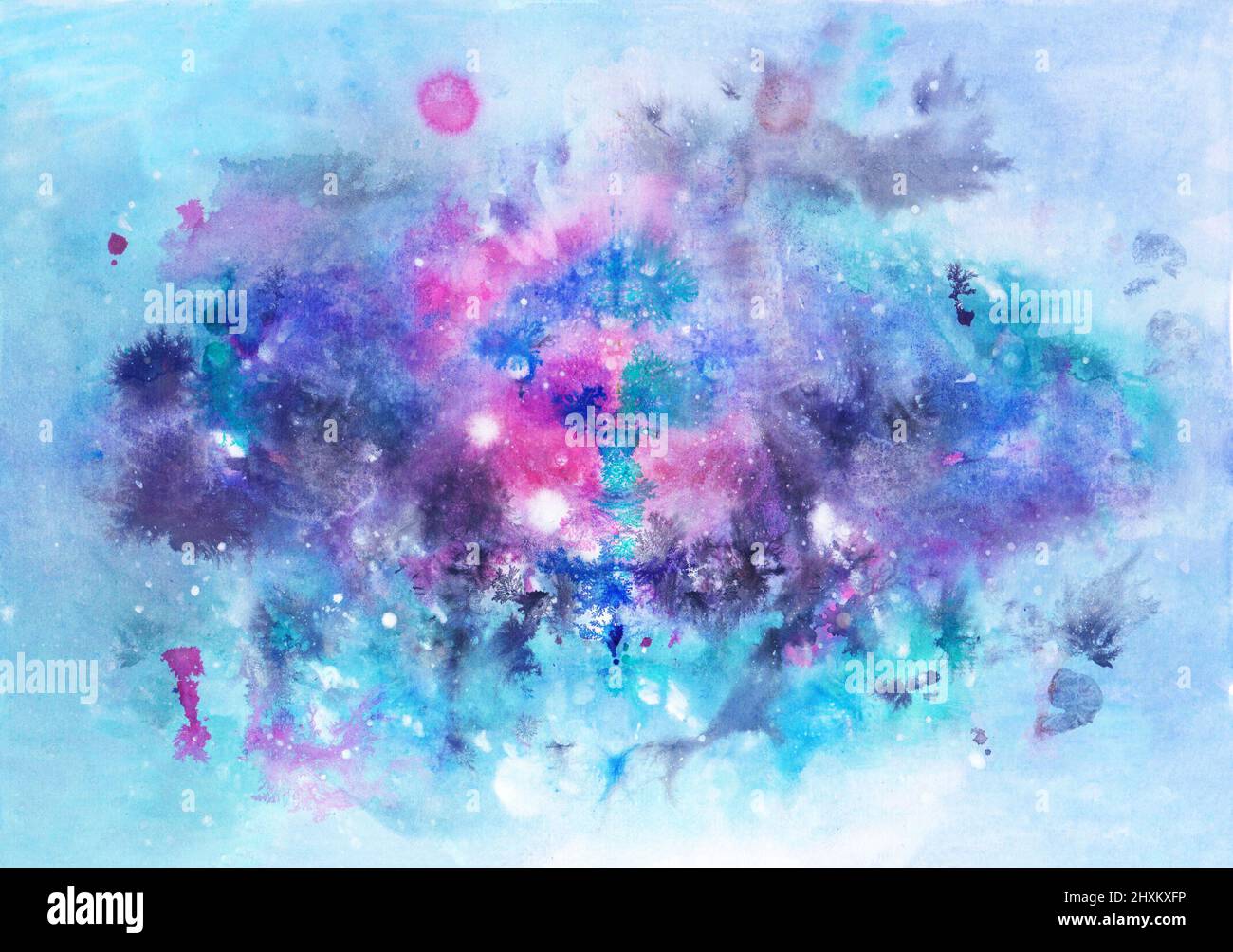 Abstract watercolor texture in blue and purple colors. Hand painted ...