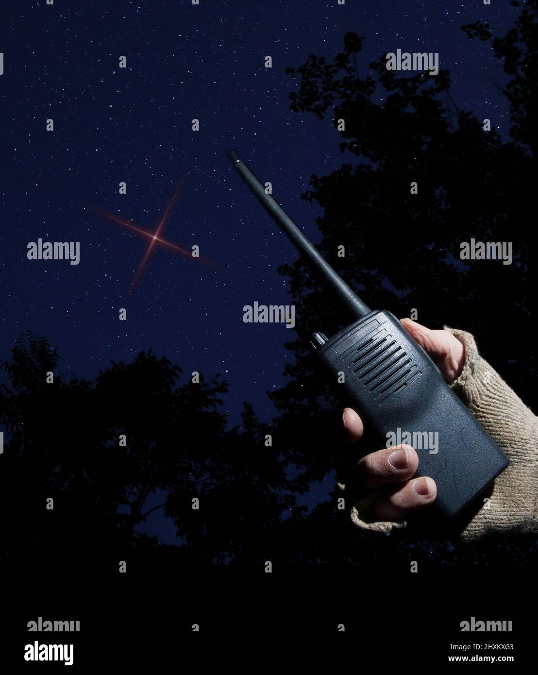 Walkie talkie with a starry night and bright red star Stock Photo - Alamy