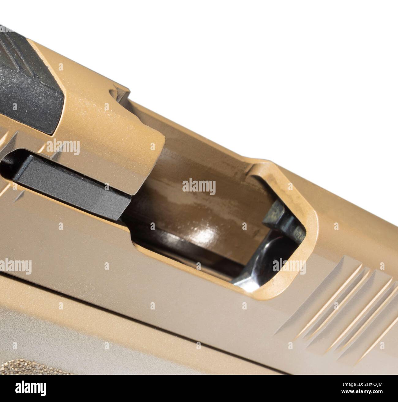 Empty chamber on a semi-auto pistol isolated on white Stock Photo - Alamy