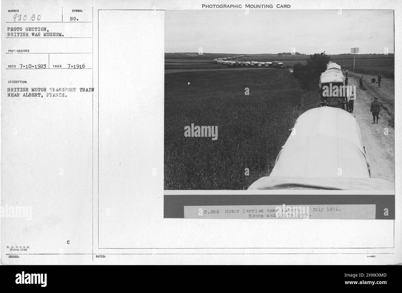 British motor transport train near Albert, France. July 1916 ...