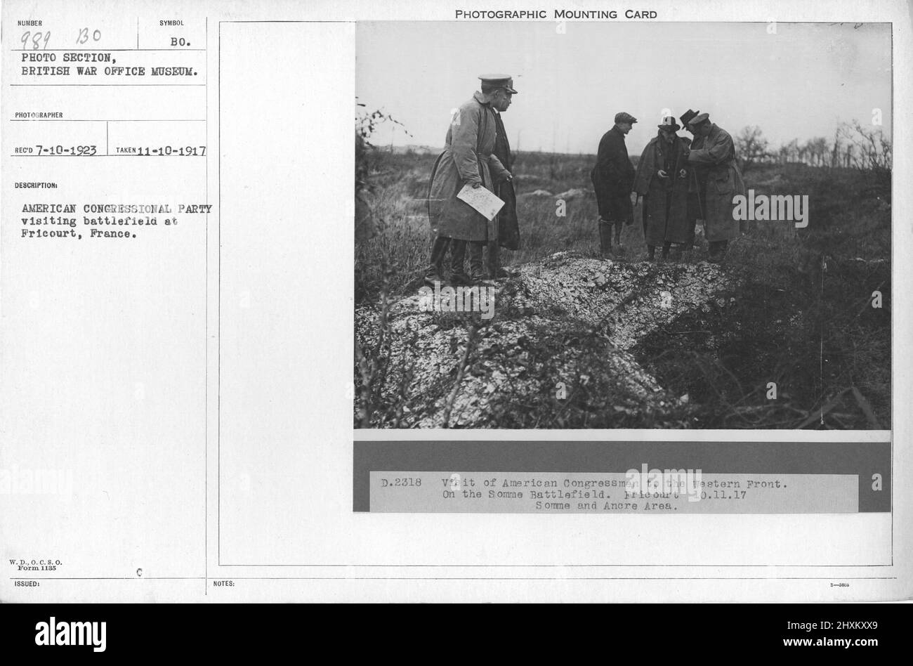 American congressional party visiting battlefield at Fricourt, France ...