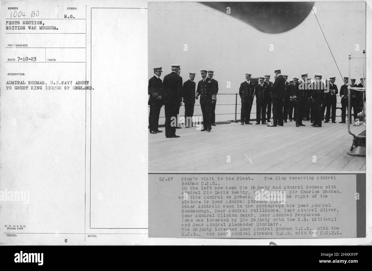 Admiral Rodman, U.S. Navy about to greet King George of England ...