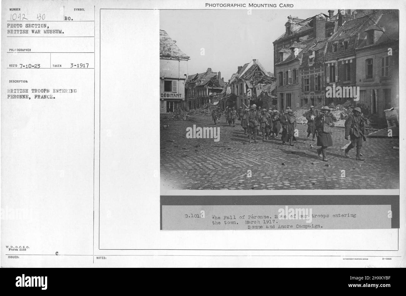 British troops entering Peronne, France. Collection of World War I ...