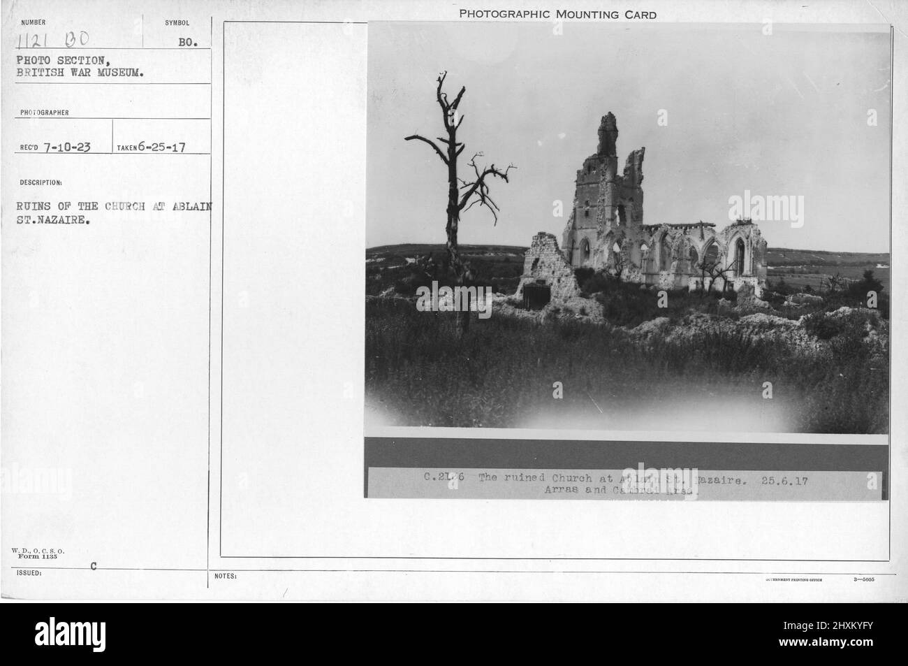 Ruins of the church at Ablain ST. Nazaire. Collection of World War I ...
