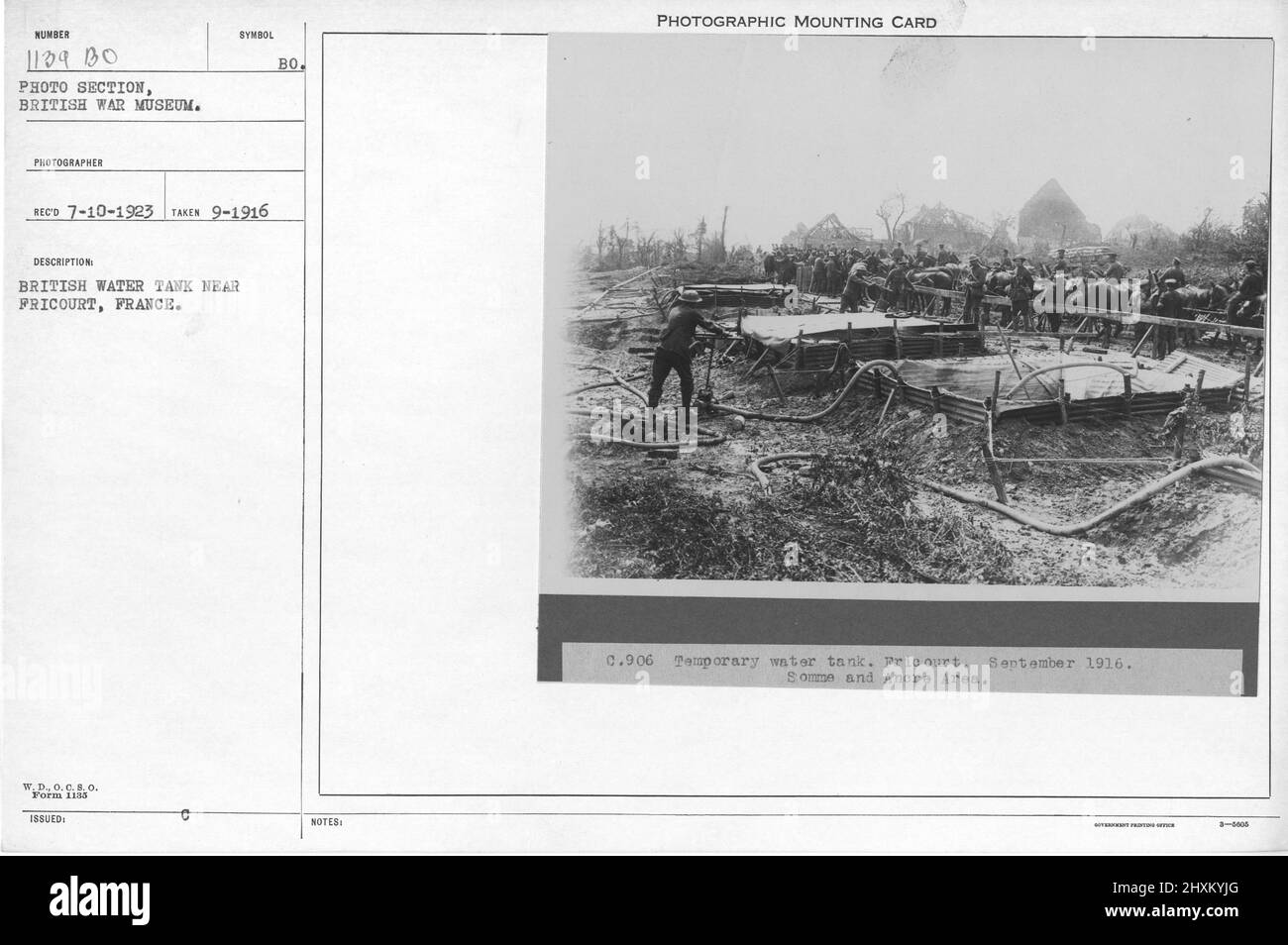 British water tank near Fricourt, France. Collection of World War I ...