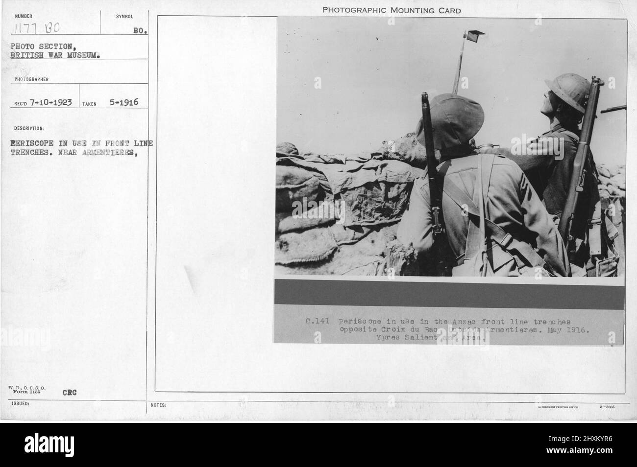 Periscope in use in front line trenches. Near Armentieres. Collection ...