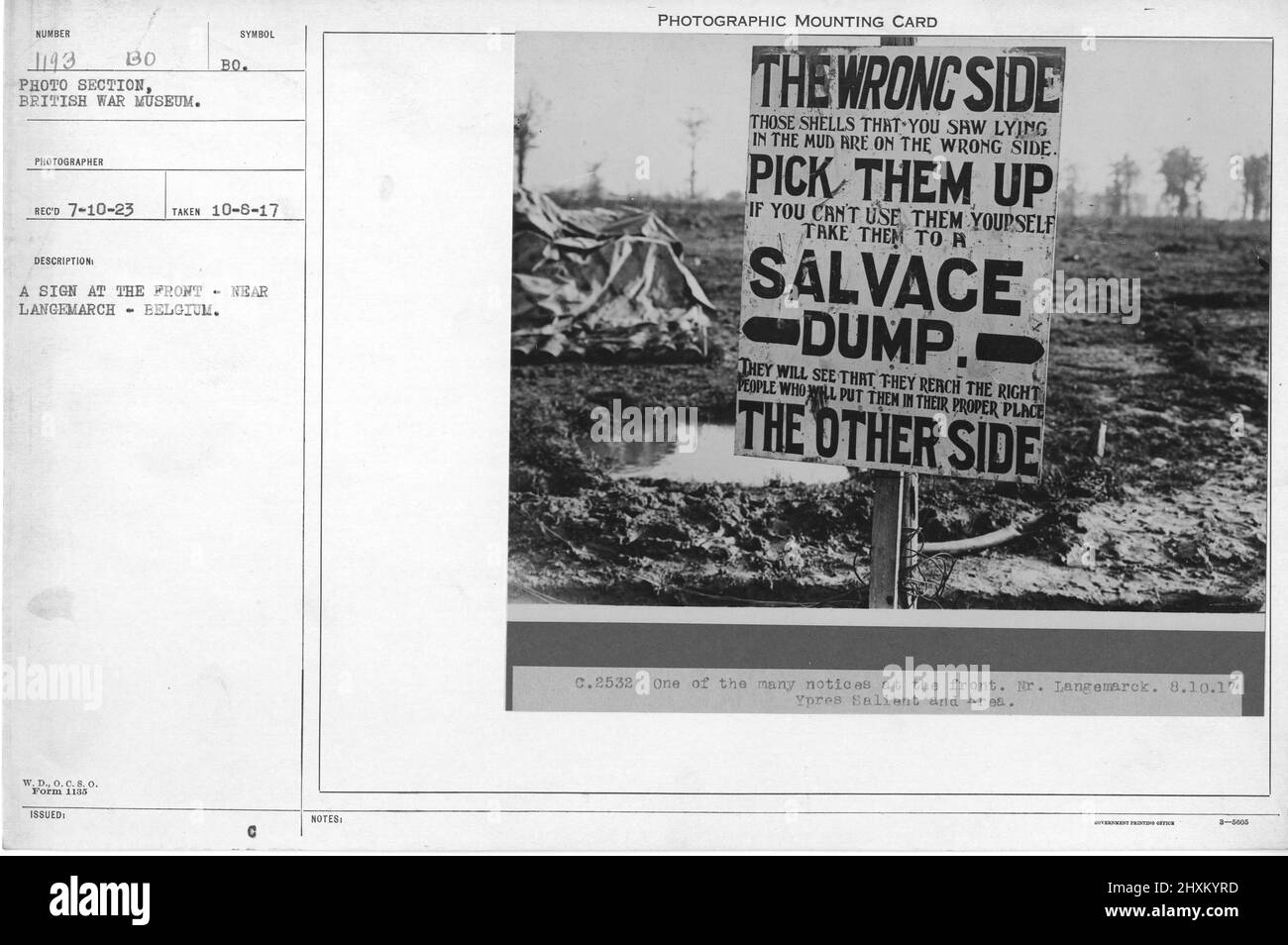A sign at the front - Near Langemarch - Belgium. Collection of World ...