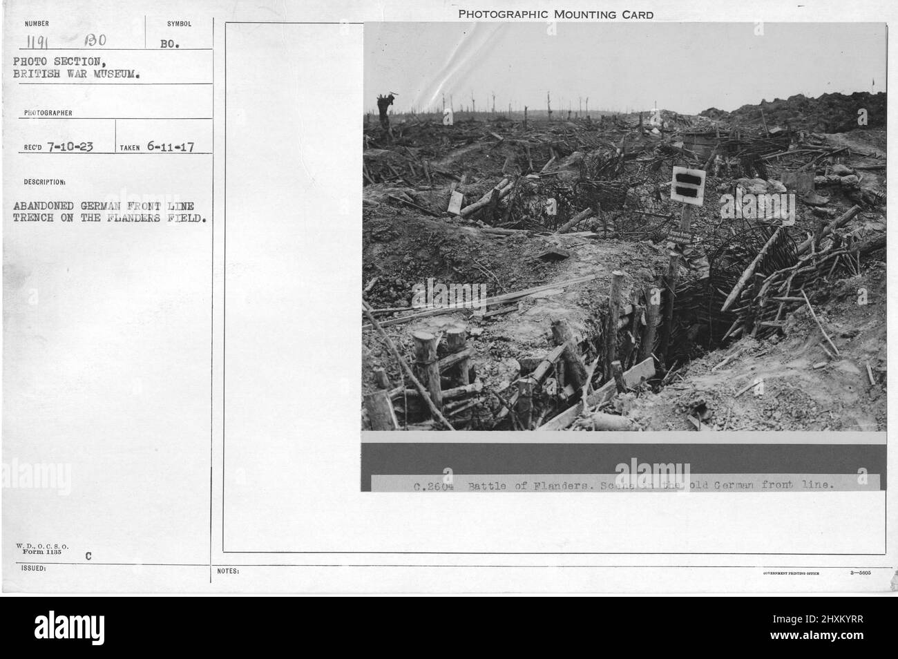 Abandoned German front line trench on the Flanders field. Collection of ...