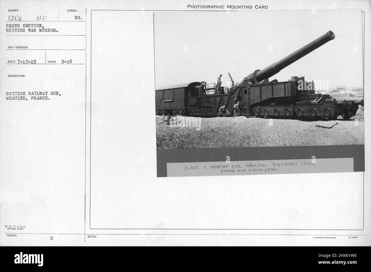 British railway gun, Meaulte, France. September 1916. Collection of ...