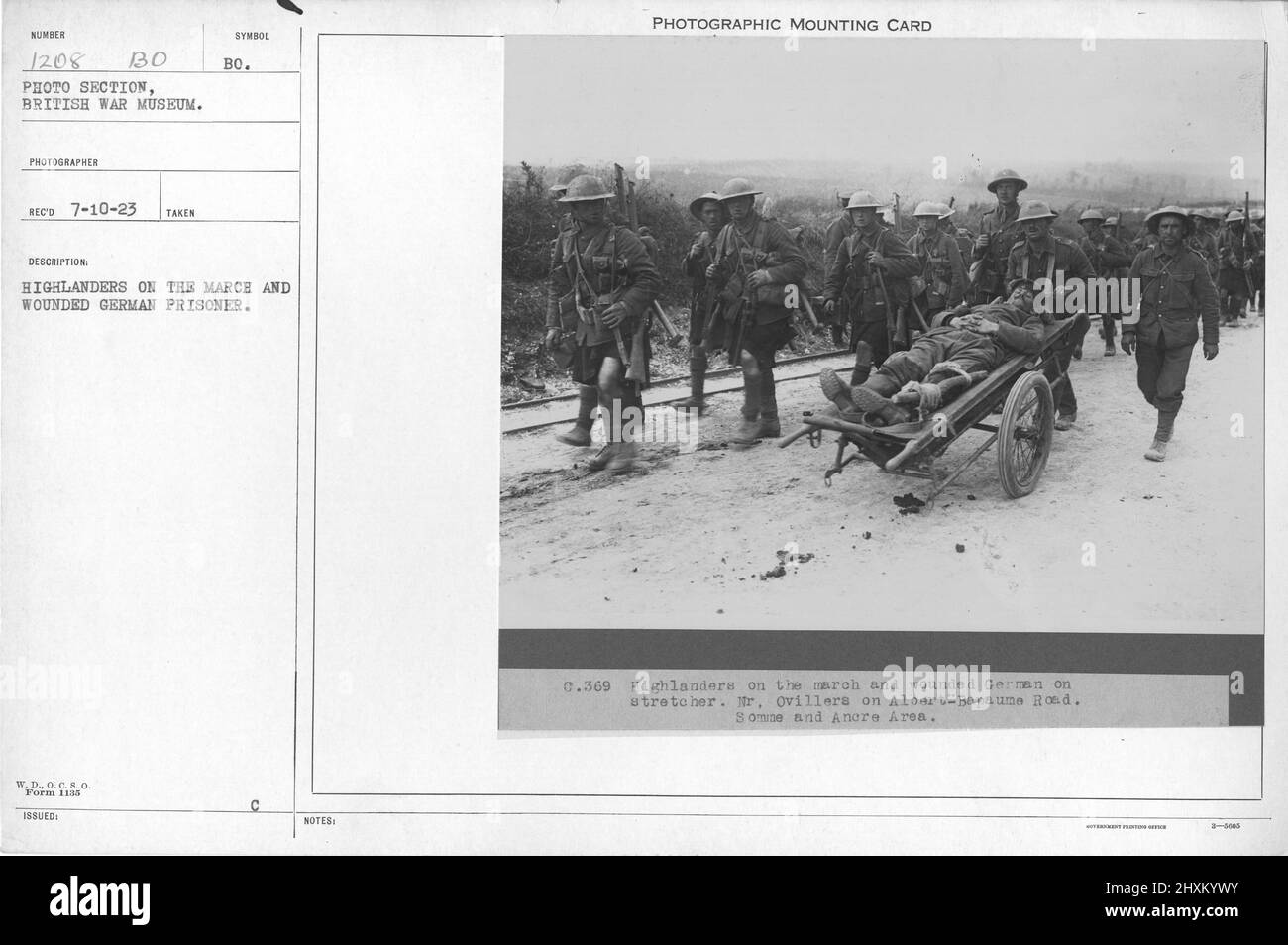 Highlanders on the march and wounded German prisoner. Collection of ...