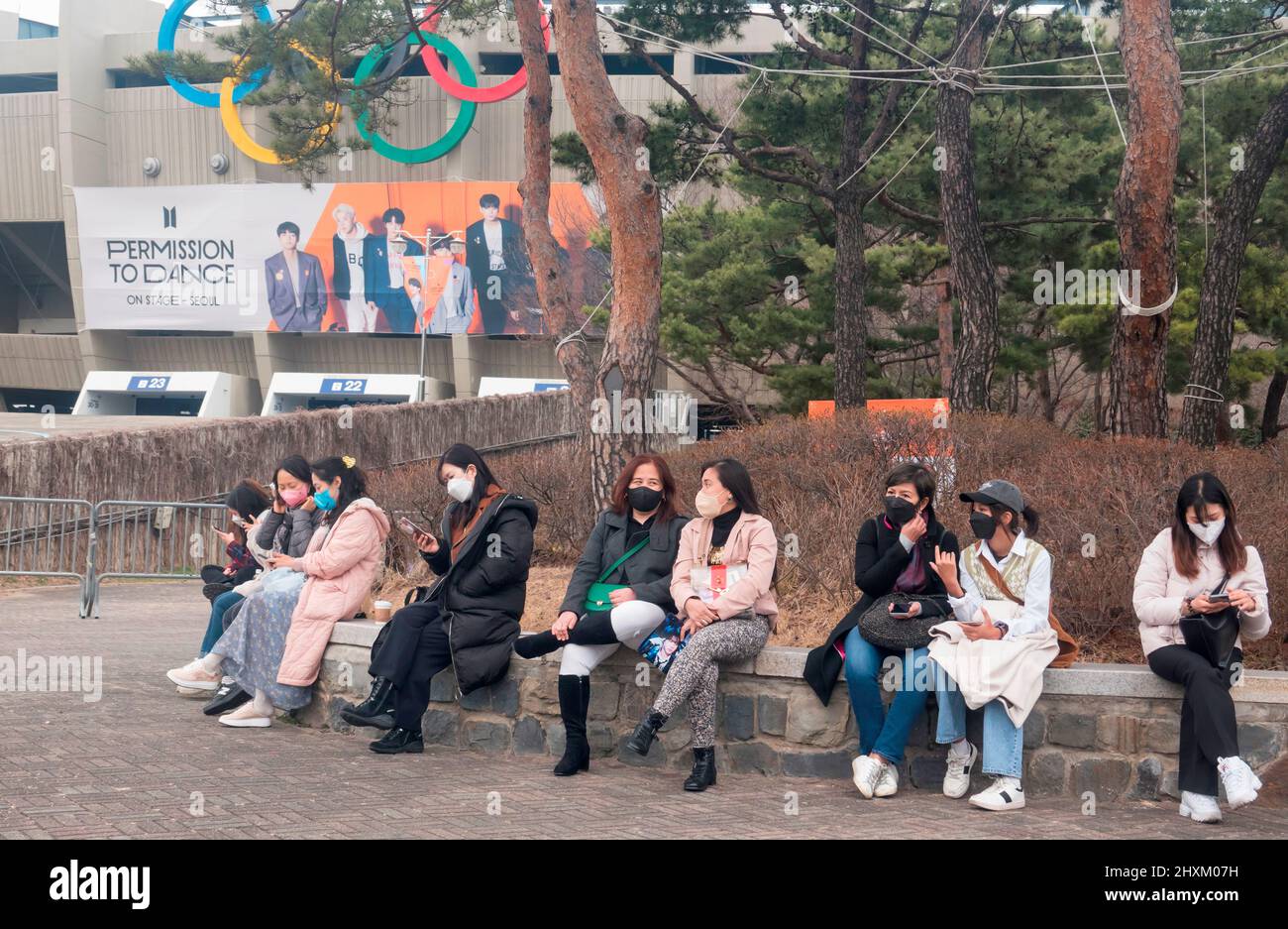 BTS Concert, March 12, 2022 : BTS fans wait in front of a venue for the ...