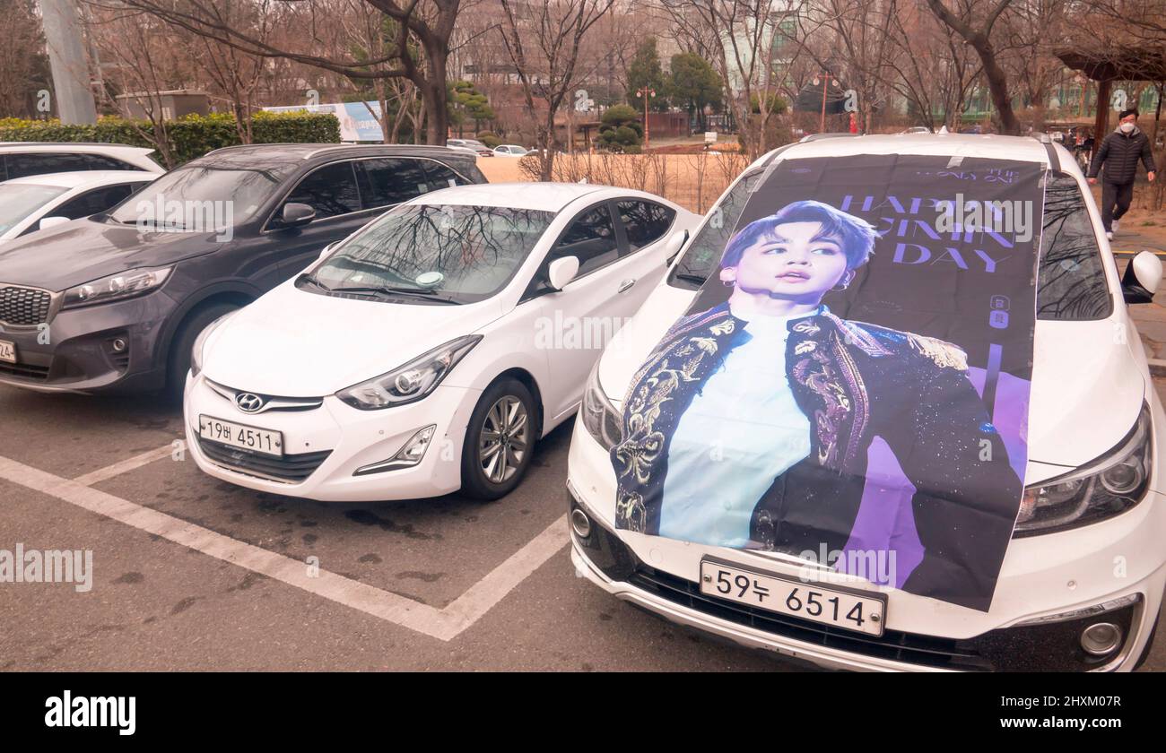 BTS Concert, March 12, 2022 : A BTS fan's car is covered with a banner ...