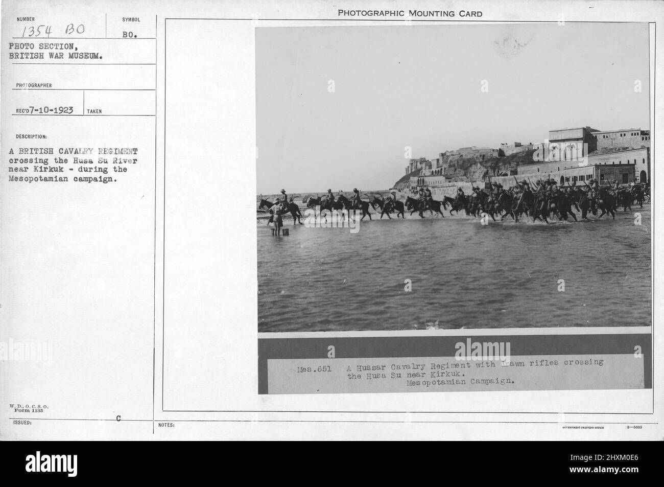 A British cavalry regiment crossing the Husa Su River near Kirkuk ...