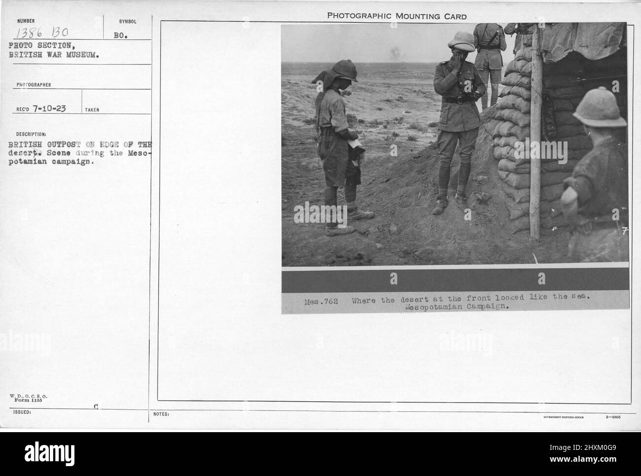 British outpost on edge of the desert during the Mesopotamian campaign ...