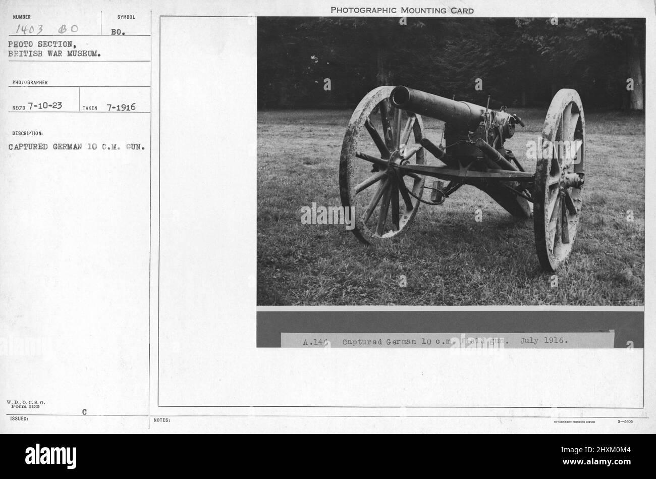 Captured German 10 C.M. Gun. Collection of World War I Photographs ...