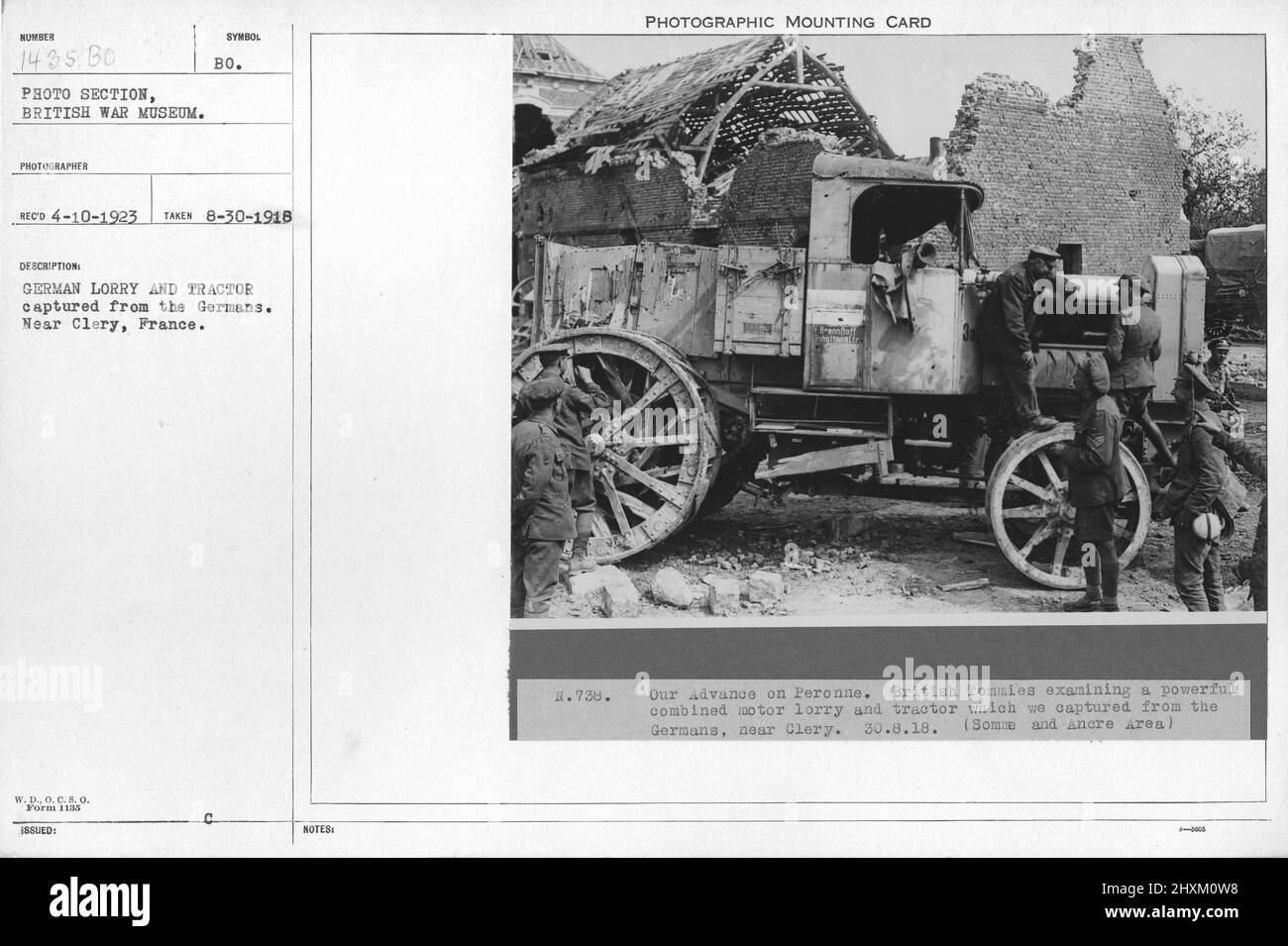 German Lorry and tractor captured from the Germans. Near Clery, France ...