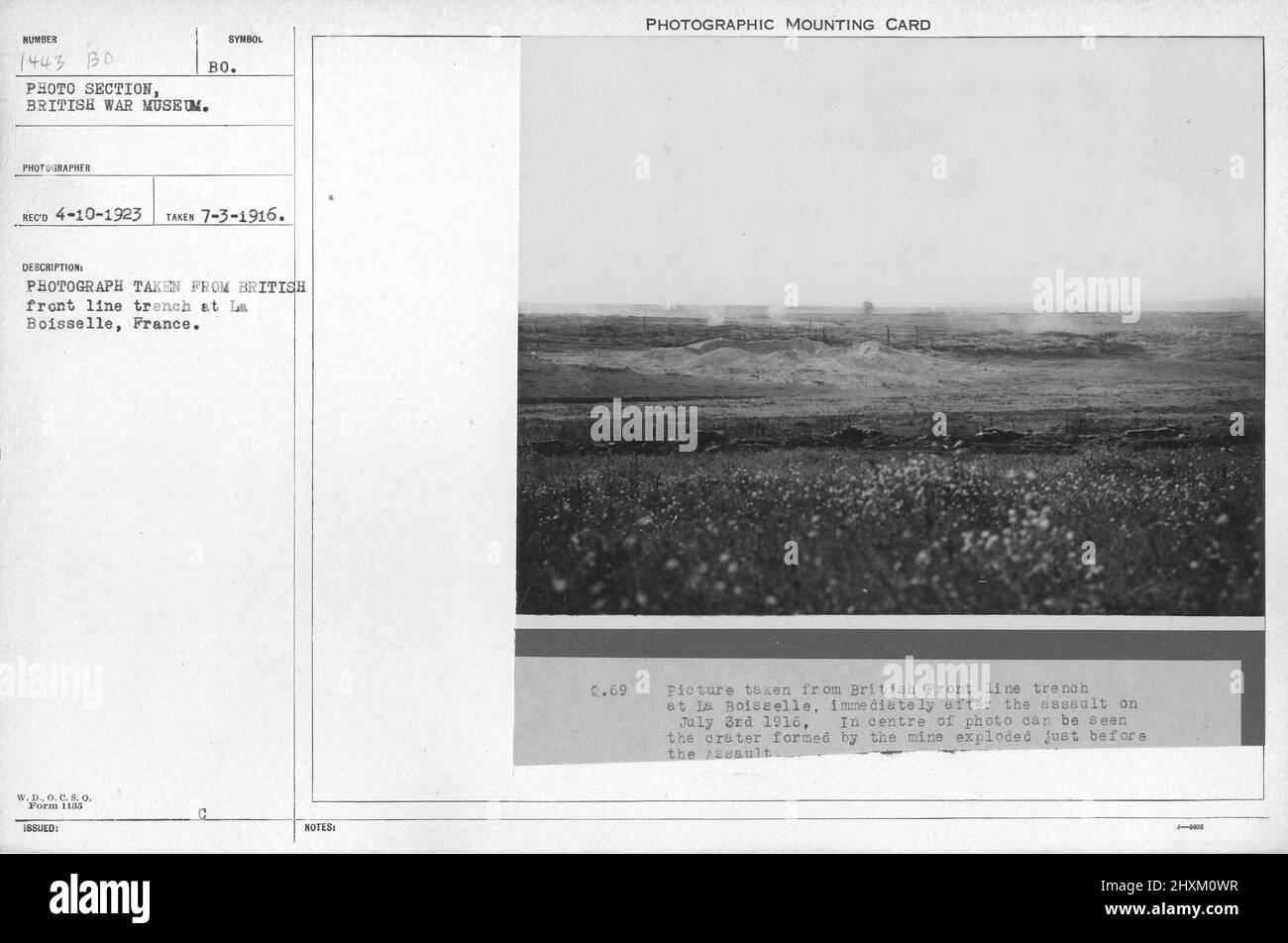 Photograph taken from British front line trenches at La Boisselle ...