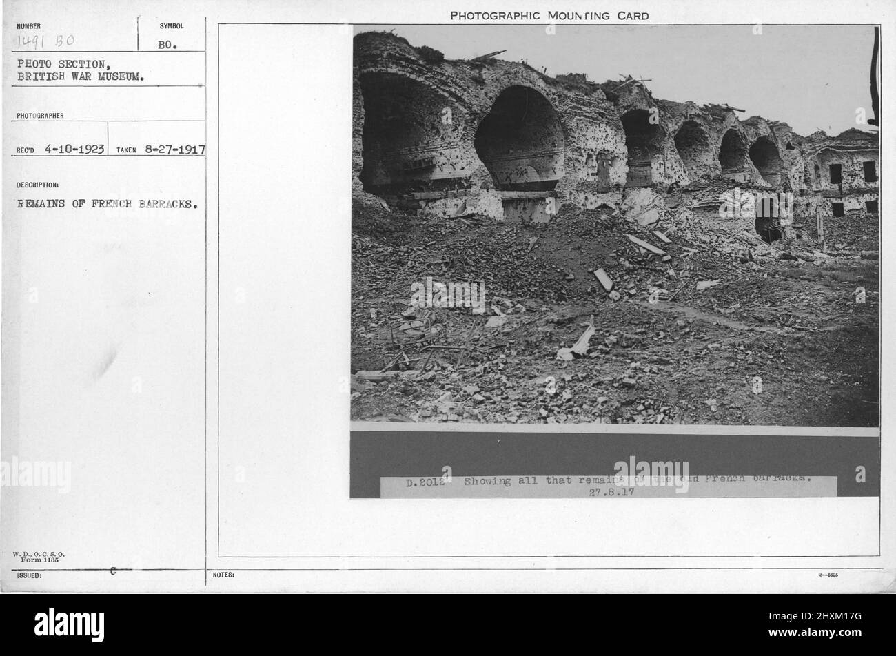 Remains of French barracks. Collection of World War I Photographs, 1914 ...
