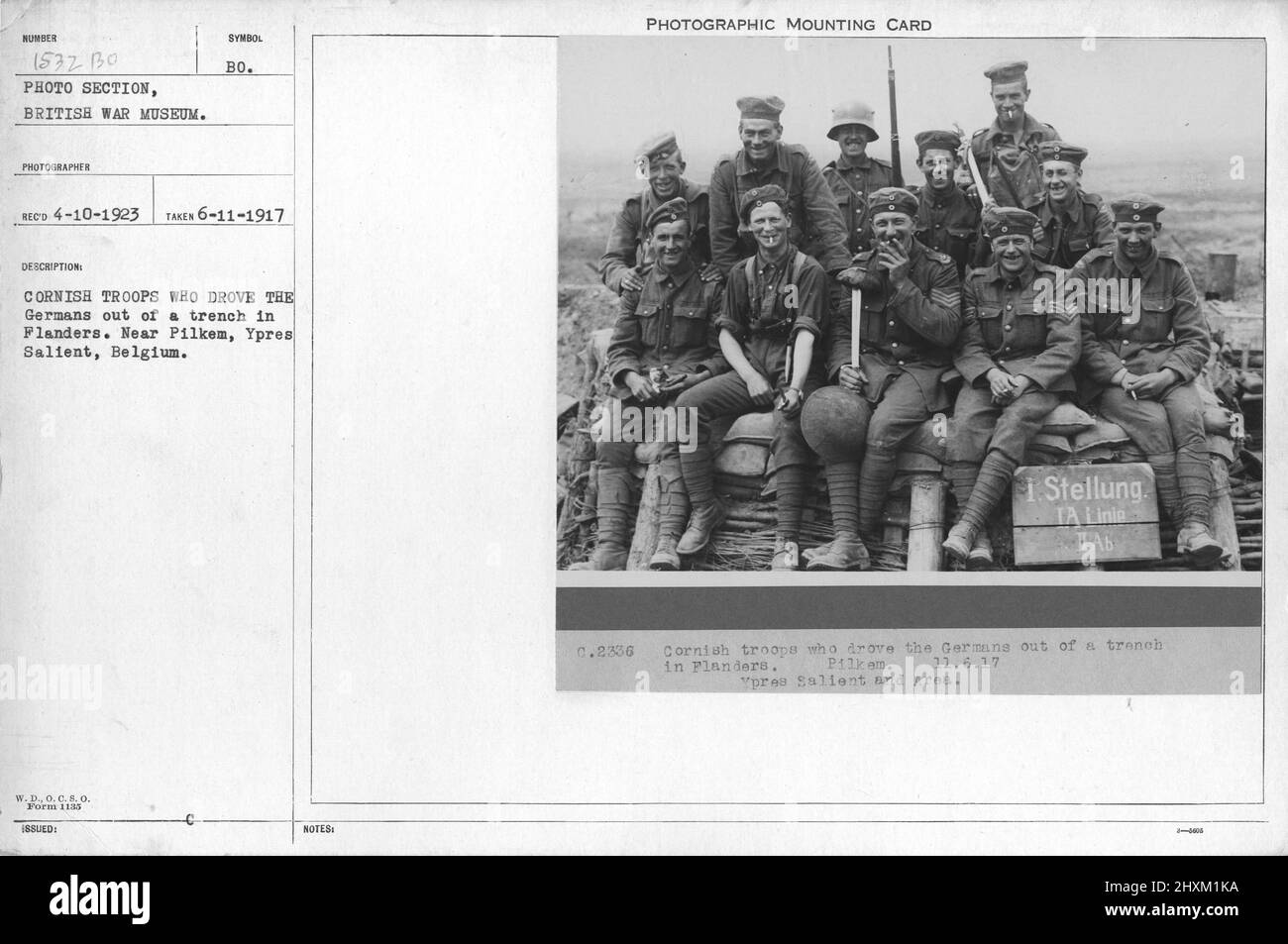 Cornish troops who drove the Germans out of a trench in Flanders. Near ...