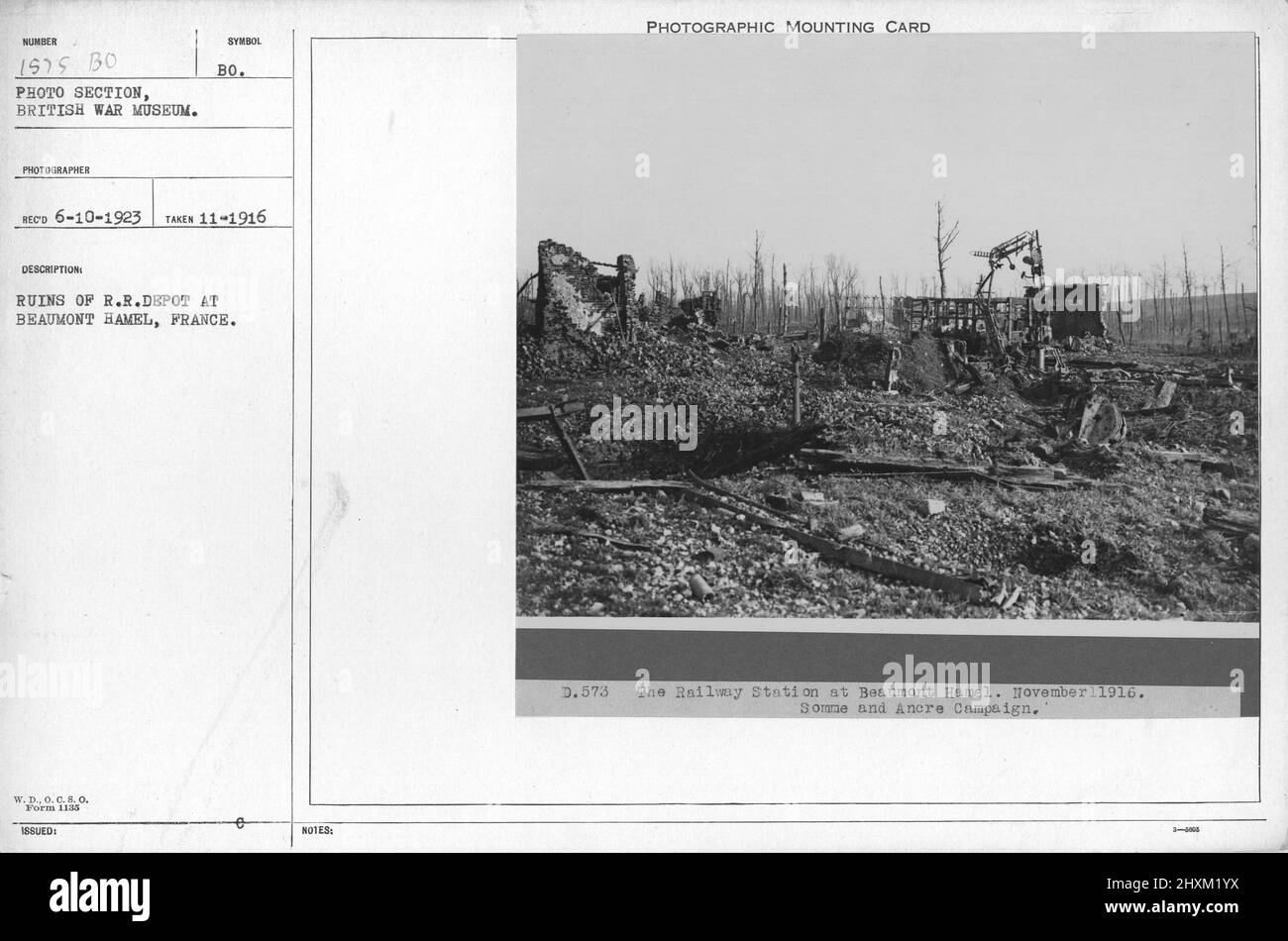 Ruins of R.R. depot at Beaumont Hamel, France. November 1916 ...