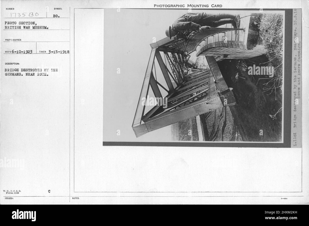 Bridge destroyed by the Germans. Near Roye. Collection of World War I ...