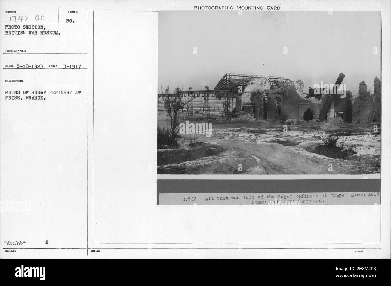 Ruins of sugar refinery at Frise, France. Collection of World War I ...