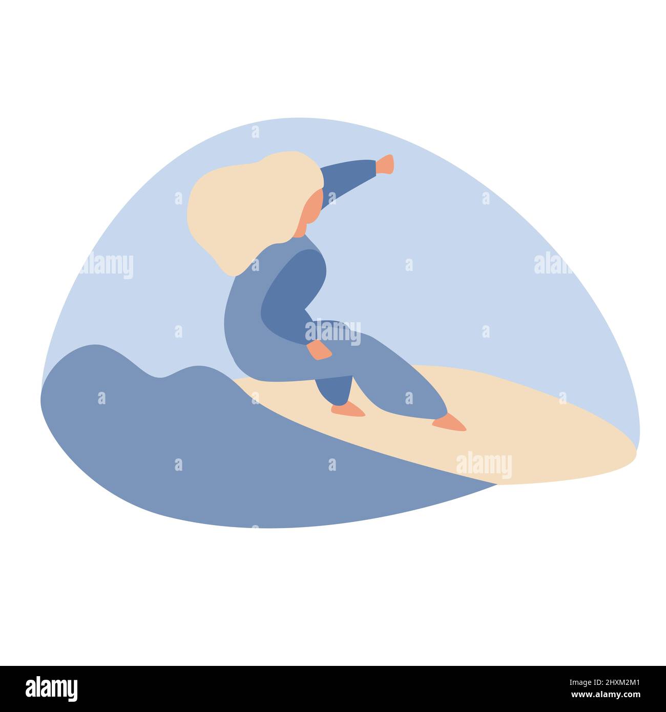Girl Surfer Abstract Character In Swimsuit Riding On Ocean Wave Summer
