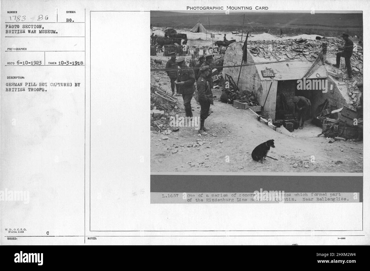 German pill box captured by British troops. Collection of World War I ...