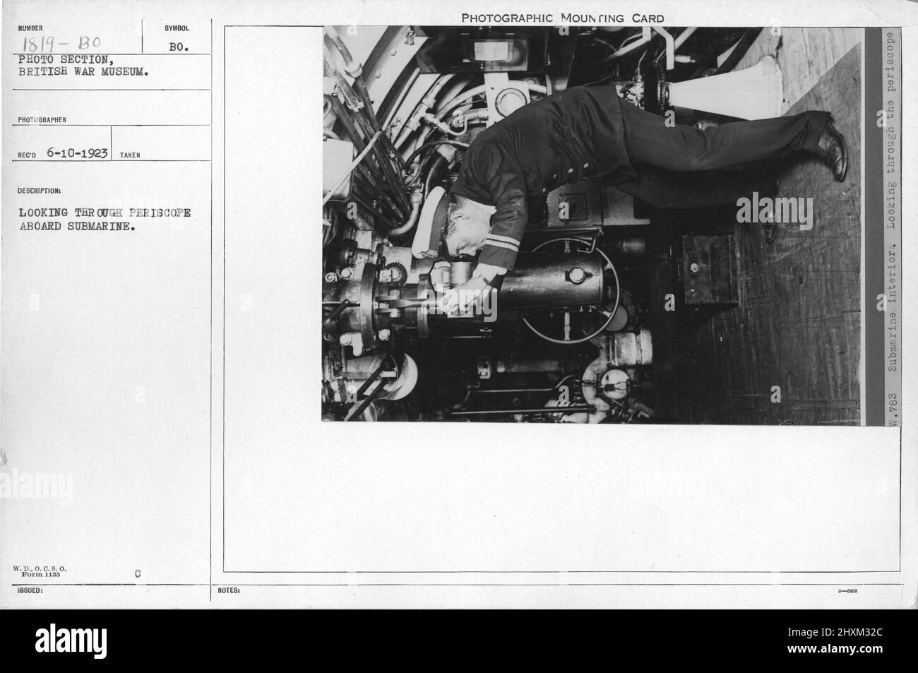 Looking through periscope aboard submarine. Collection of World War I ...