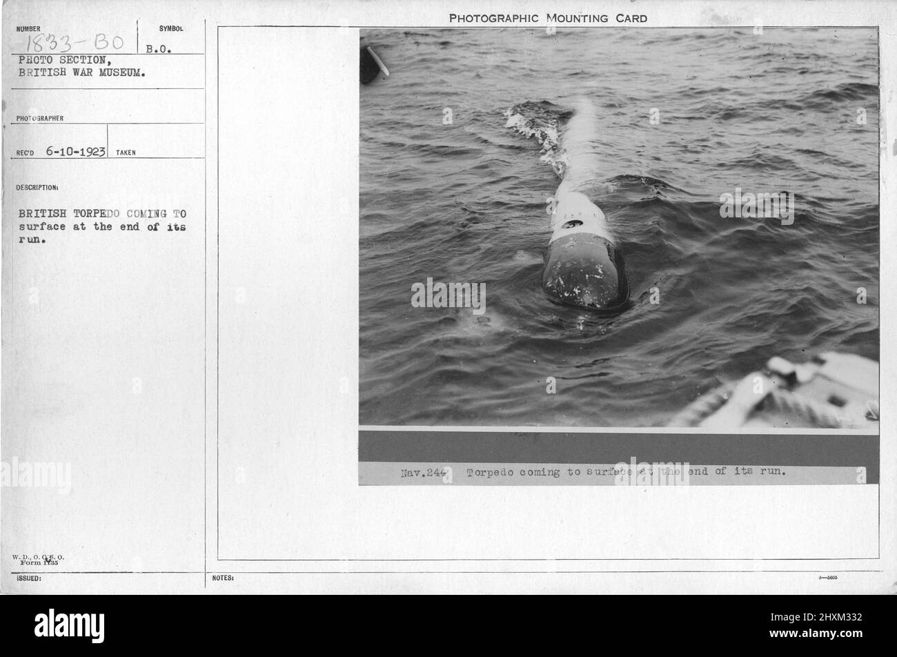 British torpedo coming to surface at the end of its run. Collection of ...