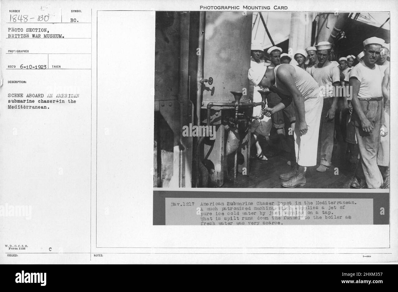 Scene aboard an American submarine chaser in the Mediterranean ...