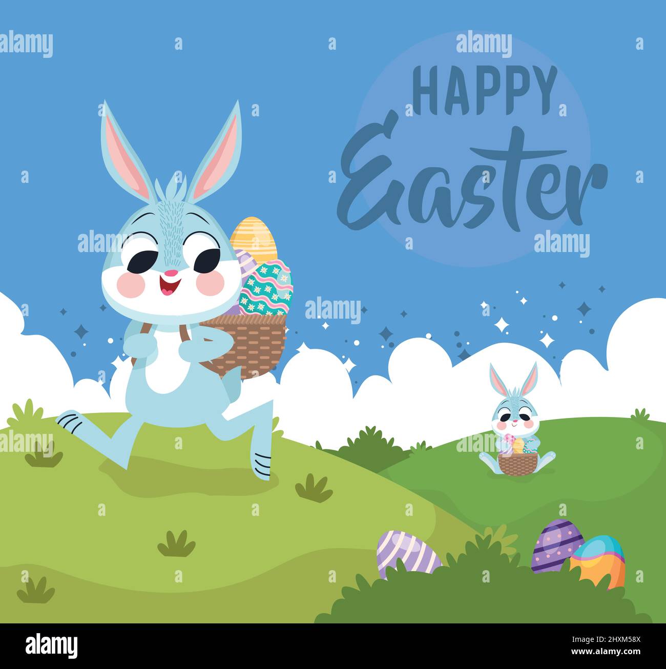 Happy easter lettering rabbits basket hi-res stock photography and ...