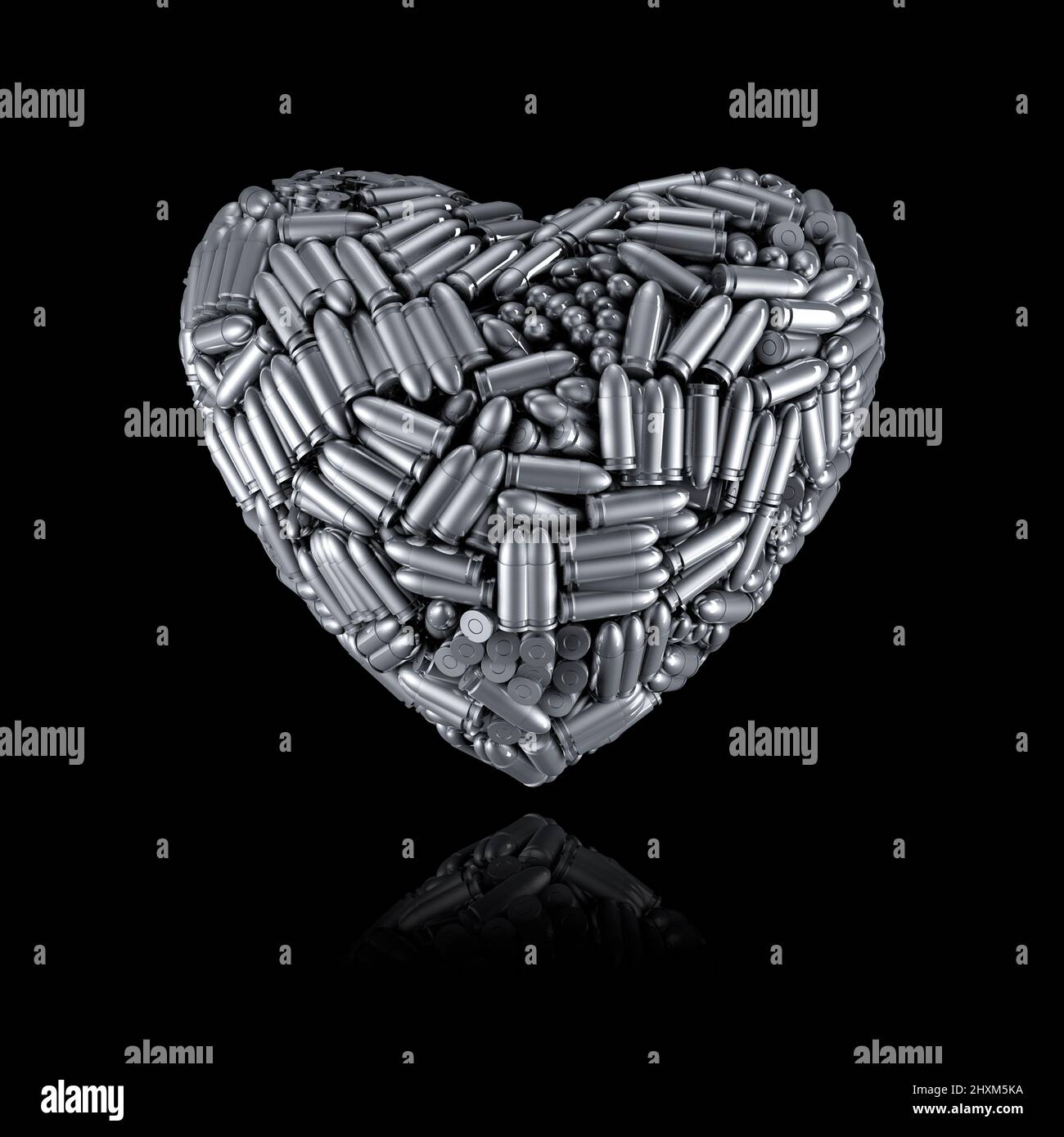 Bullet Valentine handgun - 3D illustration of pistol ammunition forming ...