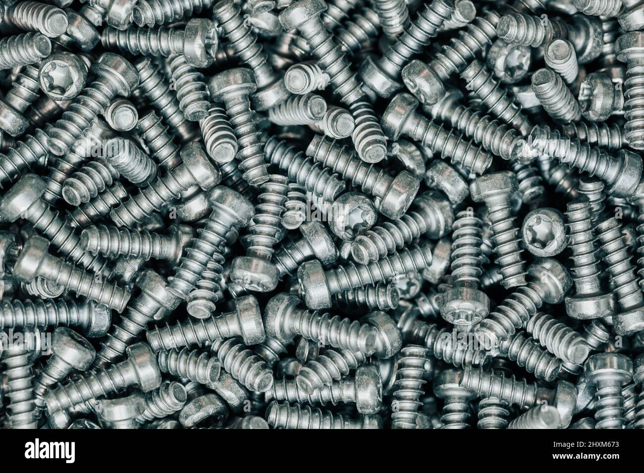 A huge arrenge of taping metal or iron screws, screws as a background ...