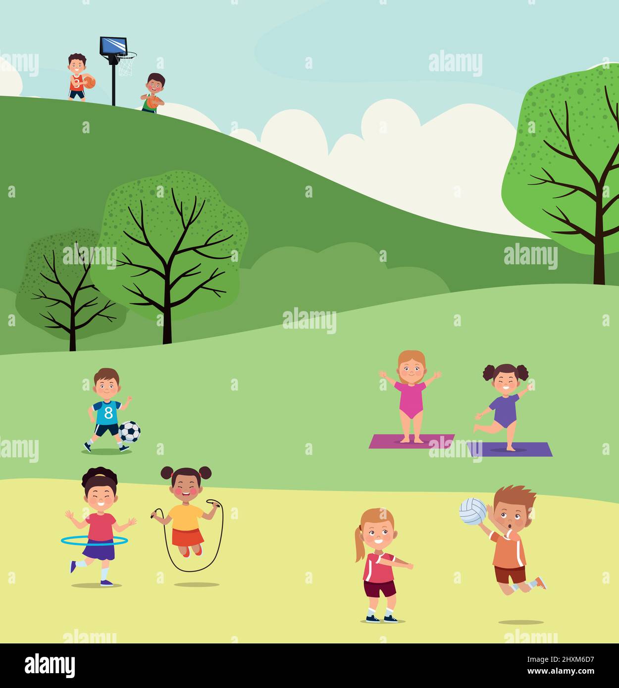 nine kids practicing activities Stock Vector Image & Art - Alamy