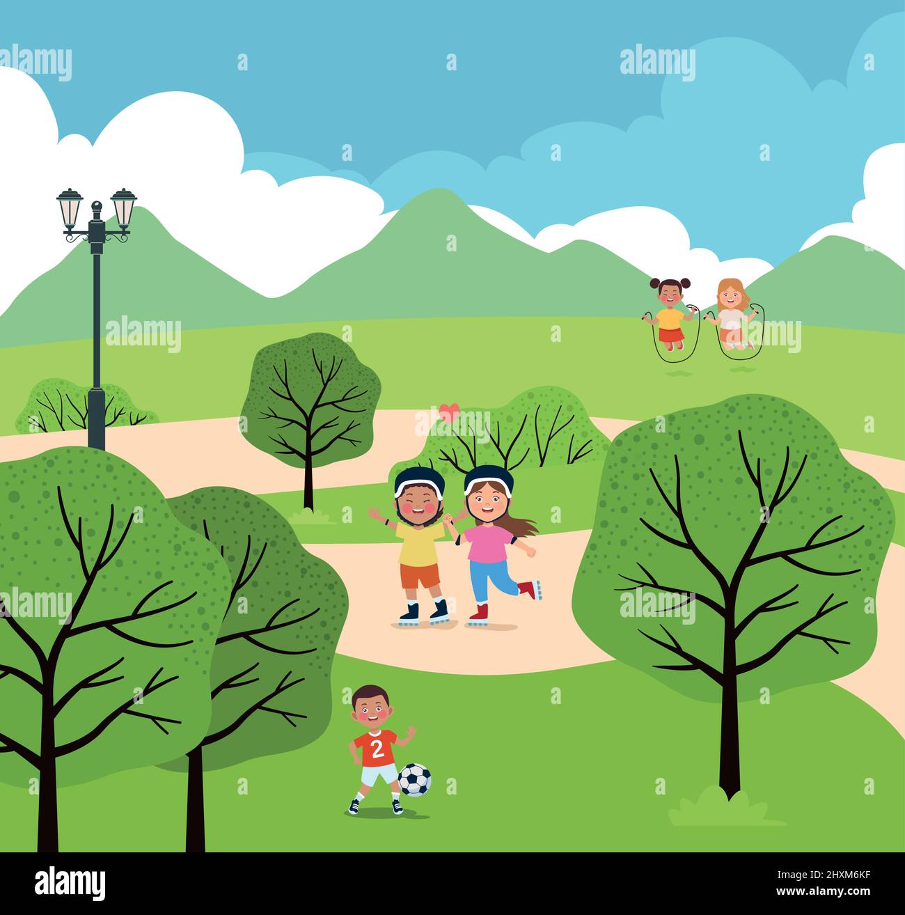 Children playing football in park Stock Vector Images - Alamy