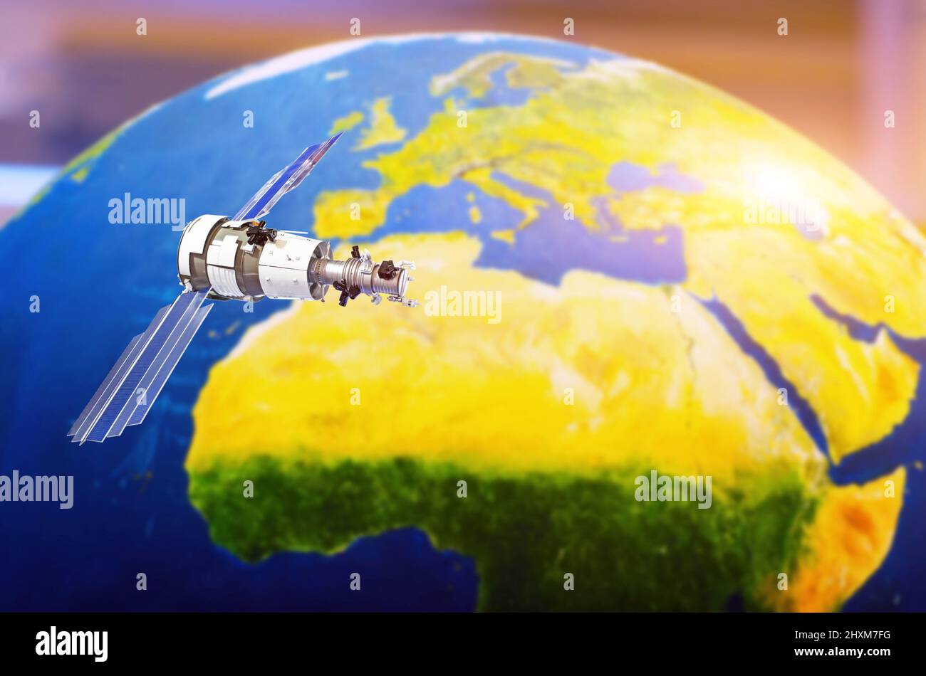 Satellite tracking communications in space over Continent Europe Stock ...