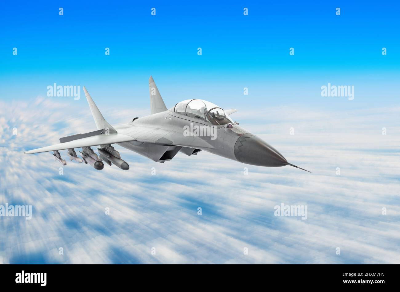 Military fighter aircraft at high speed, flying high in the sky Stock ...