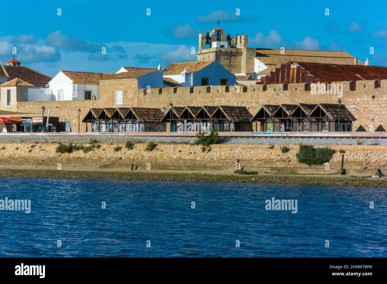 Faro, Portugal, City scape from Bay, Buildings, Walled Old Town Stock ...