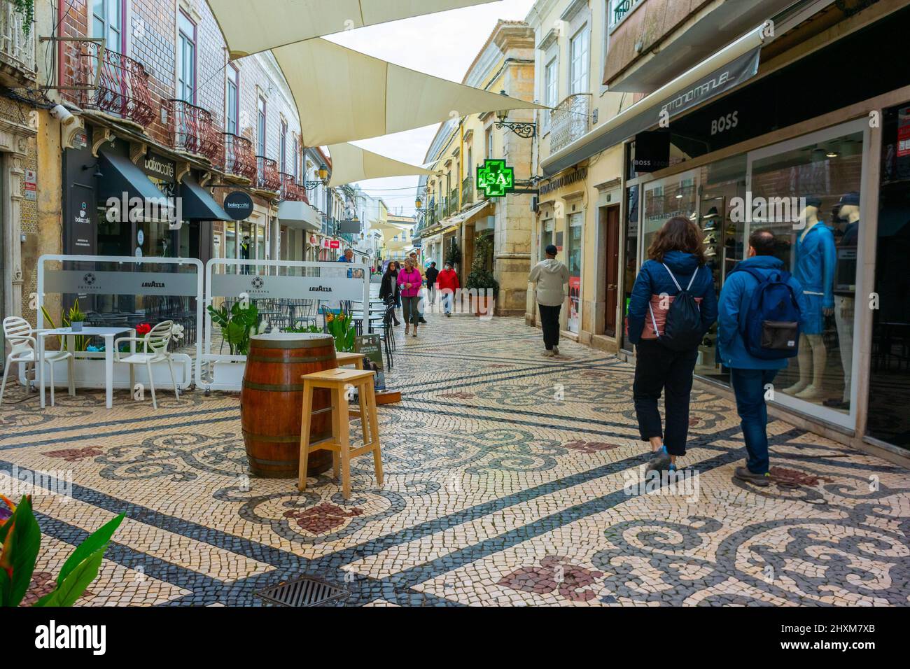 Faro, Portugal, Wide Angle View, Small Crowd People, Tourists Walking ...